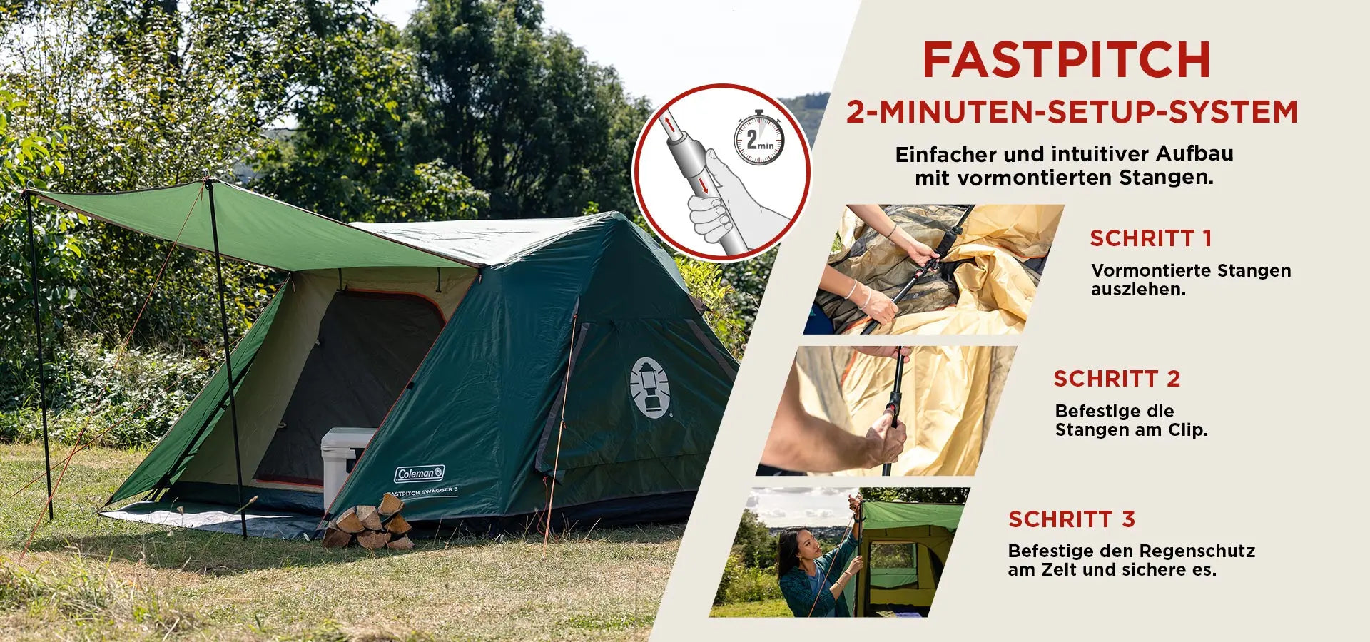 FastPitch Zelte - Zeltaufbau in nur 2 Minuten dank Ausziehstangen ...